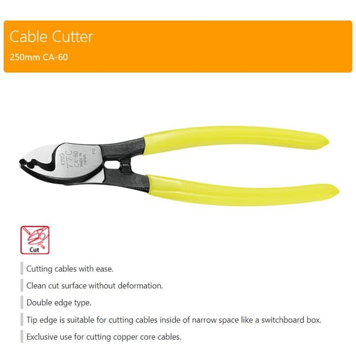 Jual Tang Potong Kabel 10 Inch - King TTC - CA-60 - Made in Japan | Shopee Indonesia