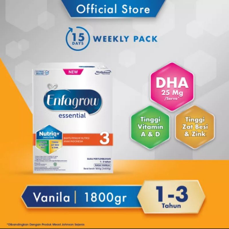 Jual Enfagrow Essential Tahap 3 Rasa Vanilla 1800gr exp 2026 | Shopee ...
