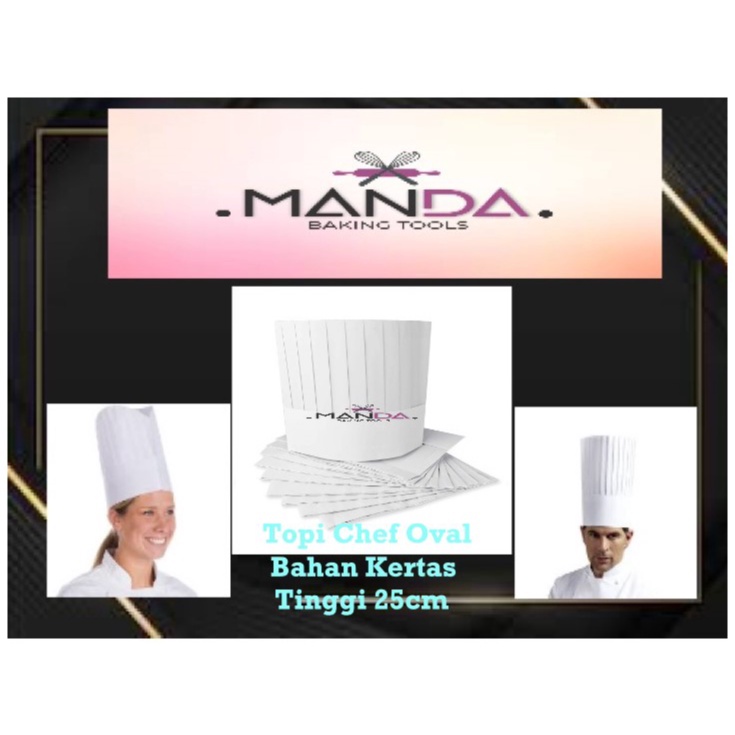 Jual Topi chef kertas warna putih topi koki oval bahan kertas tinggi 25 ...
