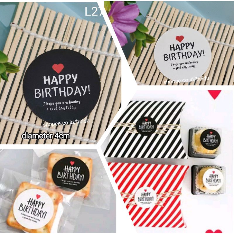 Jual Label Sticker Happy Birthday Black White Segel Kemasan Dus Box ...