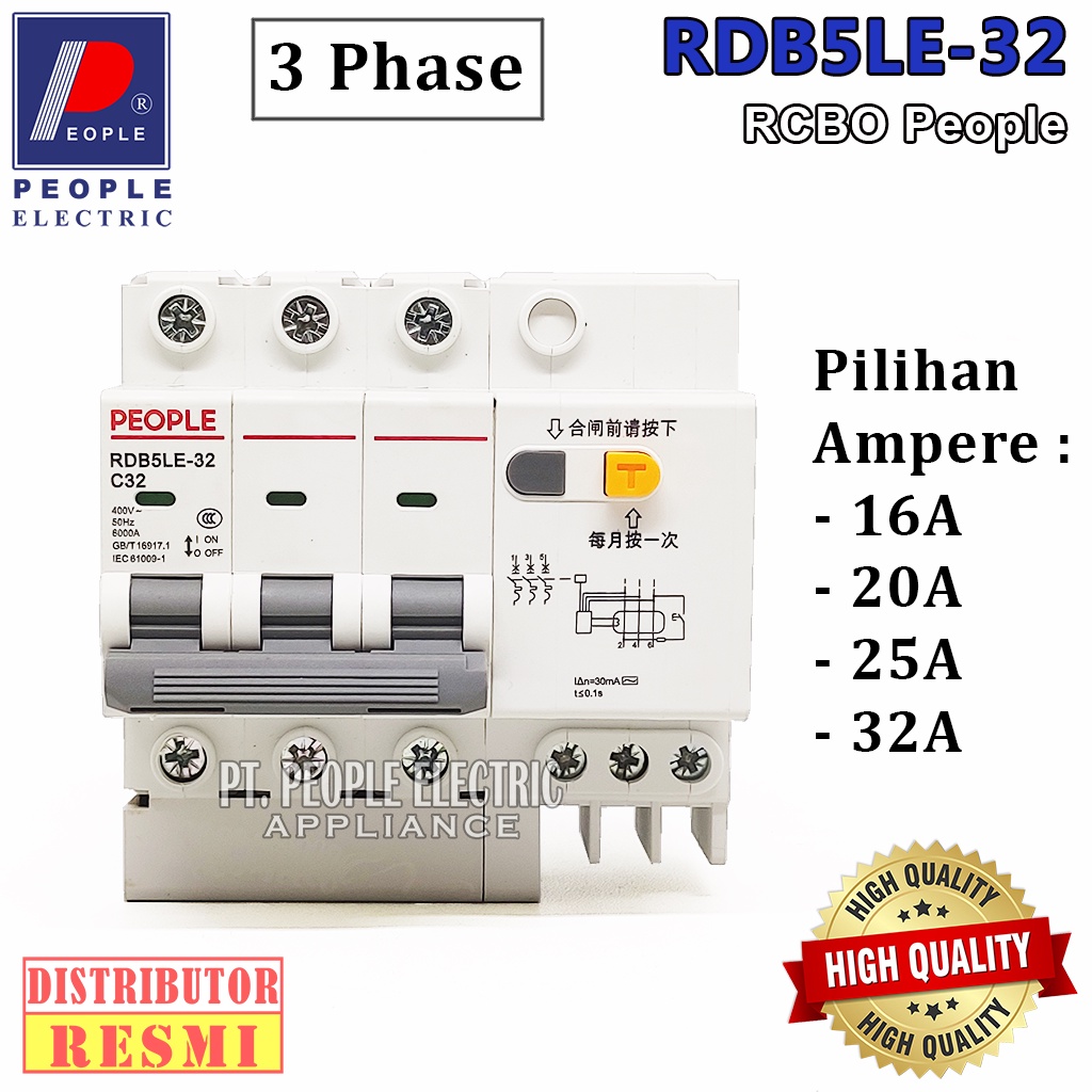 Jual RCBO PEOPLE DZ47LE-32 / RDB5LE-32 3P 16A, 20A, 32A | Shopee Indonesia