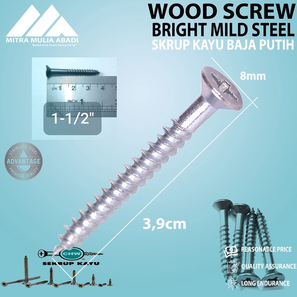 Jual Sekrup Kayu CHW 1-1/2 inch x 8 / Skrup Wood Screw (A166) | Shopee ...