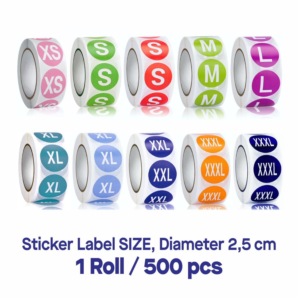 Jual Sticker Label Size Baju Stiker Ukuran Pakaian Bundar diameter 2,5 ...