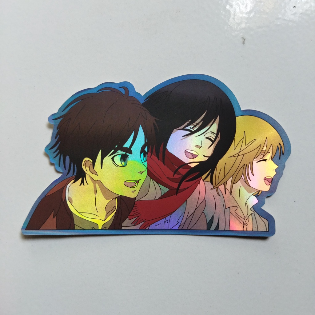 Jual Attack On Titan Hologram Stiker Anime - Eren, Mikasa, & Armin ...