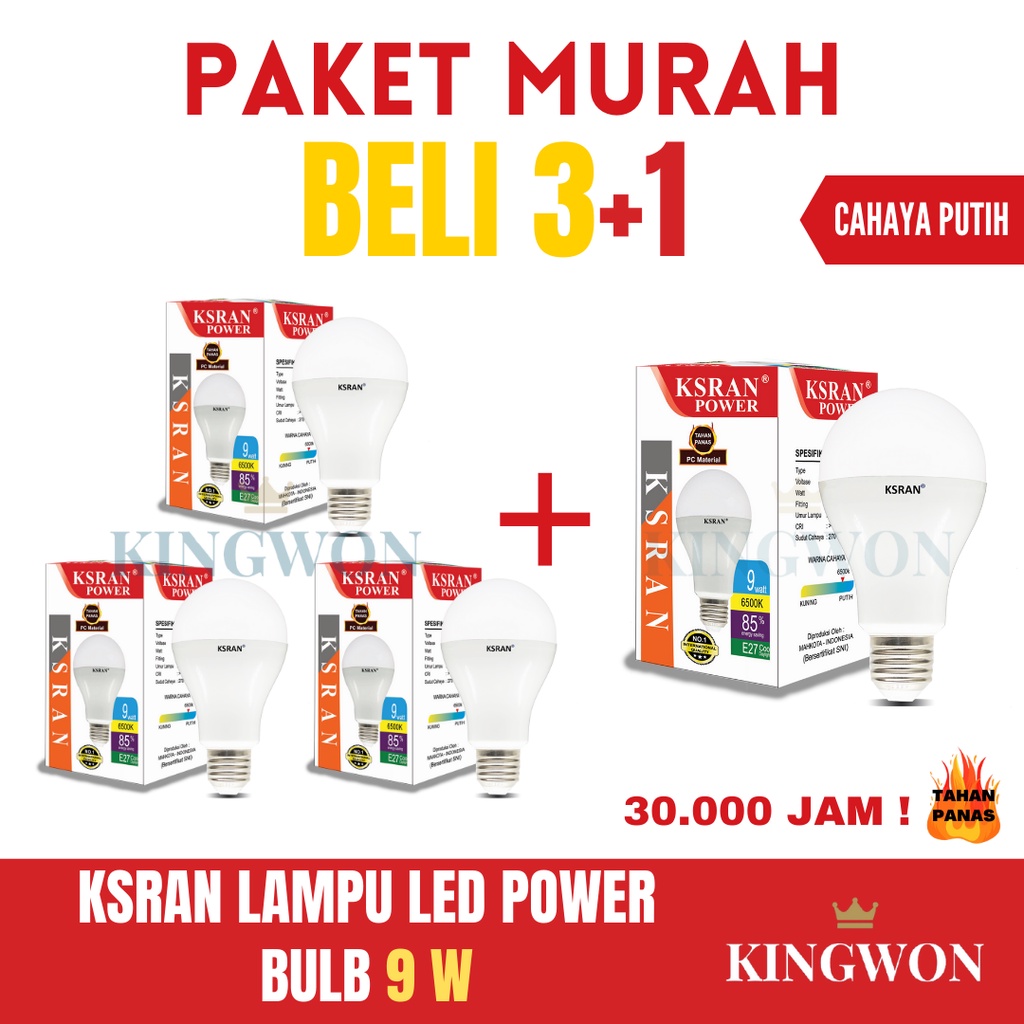 Jual [ SPECIAL BUNDLE 3+1] KSRAN LAMPU LED BOHLAM 9 WATT POWER BULB ...