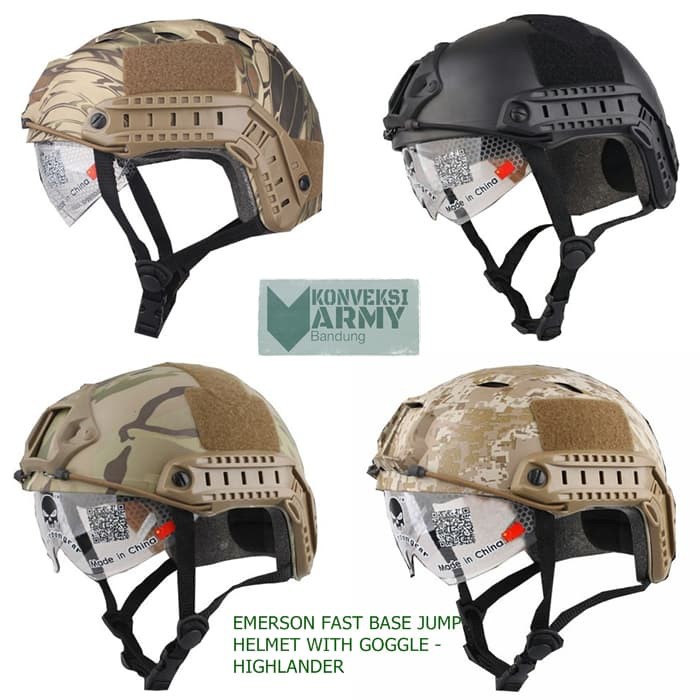 Jual Emerson Fast Base Jump Helmet With Goggle / ARMY / MILITER ...