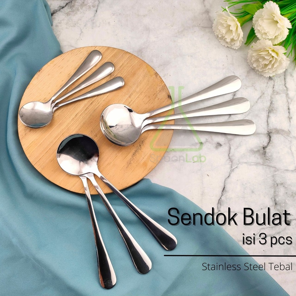 Jual Sendok bulat stainless steel tebal isi 3 pcs Sendok sup es krim ...