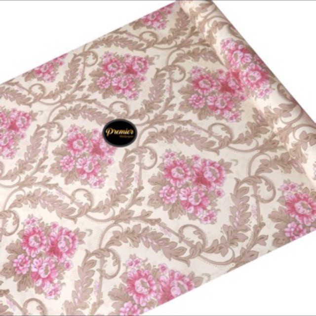 Jual WALLPAPER DINDING ukuran 45 cm x 10 m Motif BATIK BUNGA PINK | Shopee Indonesia
