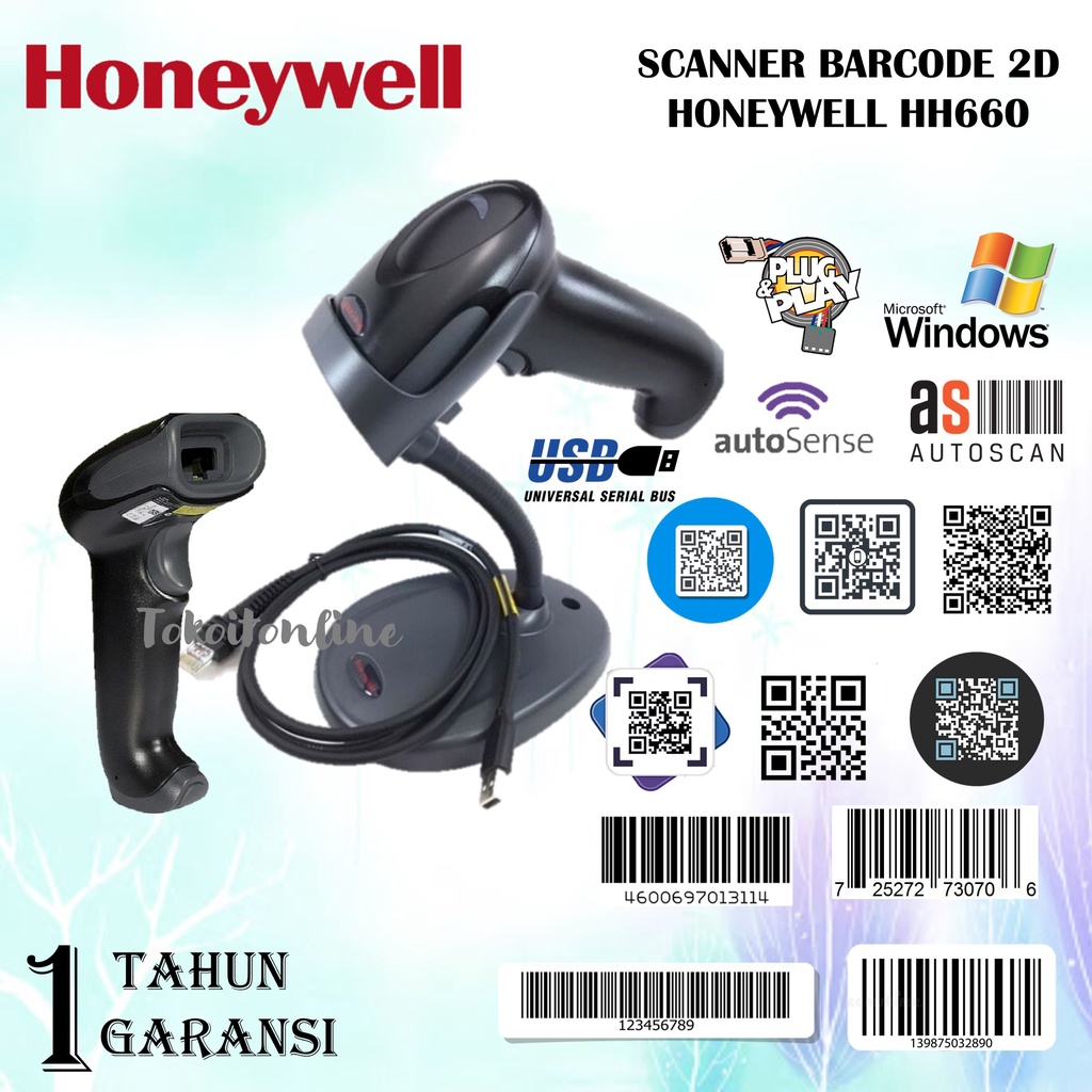 Jual Honeywell HH660 Barcode Scanner QR 1D Dan 2D USB HH660 Plus Stand ...