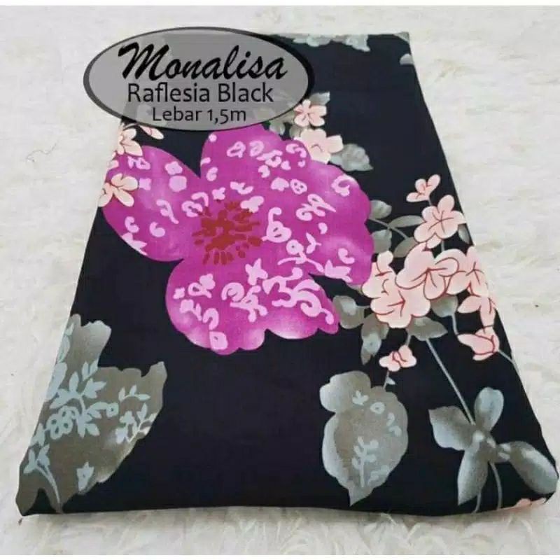 Jual kain monalisa motif raflesia black grade A/ harga persetengah ...