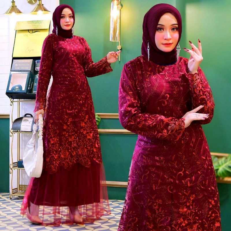 Jual BAJU GAMIS DRESS PESTA KONDANGAN NIKAHAN FULL BRUKAT BROKAT TILE WANITA MUSLIM BARU NEW S M ...