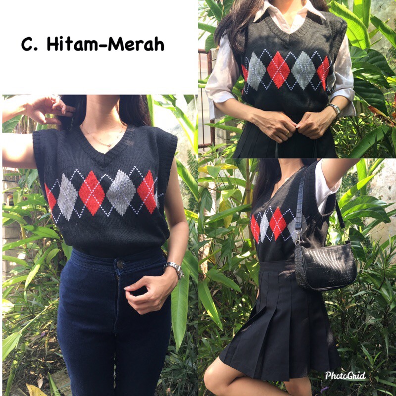 Jual Rompi rajut Vest motif corak pattern Argyle ketupat wajik korea ...
