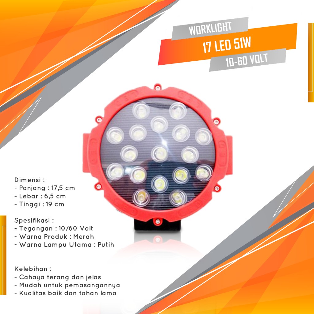 Jual Lampu Sorot Work Light 17 LED 51W Bulat Tembal | Shopee Indonesia