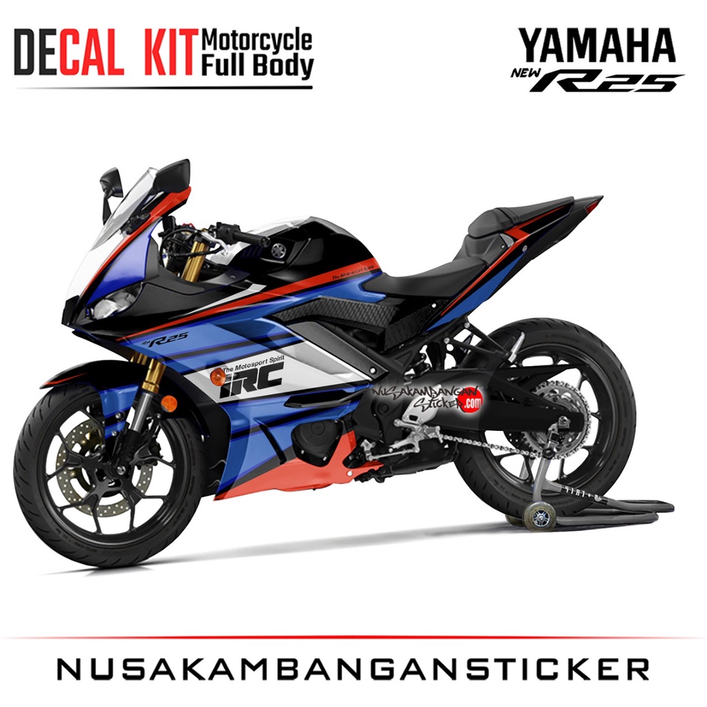 Jual Stiker Decal Motor Yamaha R25 New Full Body Hitam Biru IRC Grafis ...