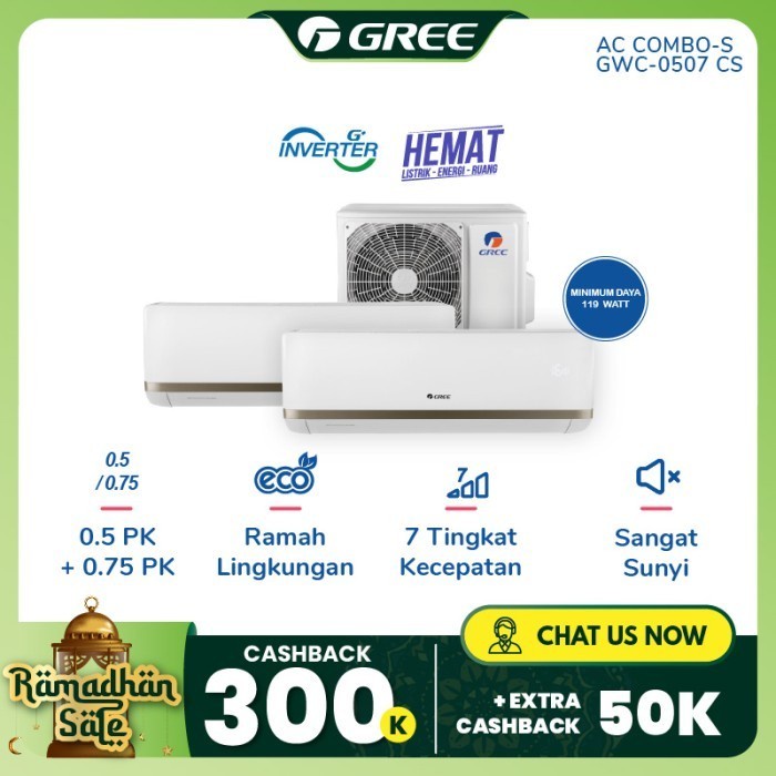 Jual TERMURAH AC GREE COMBO SPLIT INVERTER (2 INDOOR 1/2PK+3/4PK 1 ...