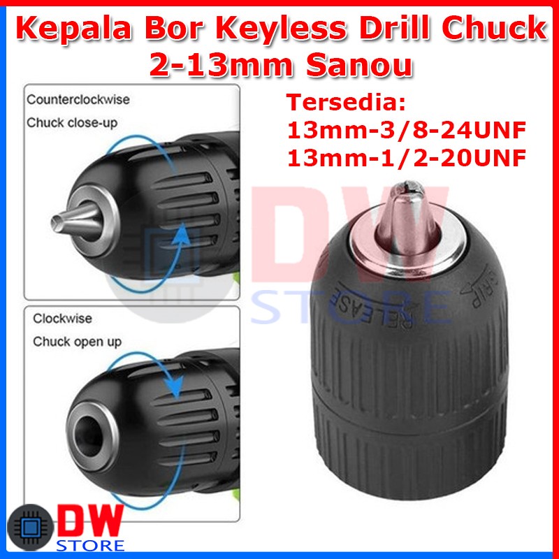Jual Kepala Bor Keyless Drill Chuck Cordless 2-13mm 3/8-24UNF 1/2-20UNF ...