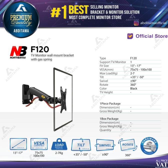 Jual Bracket TV Monitor LED LCD North Bayou NB F120 NBF120 17"-27" Tilt ...