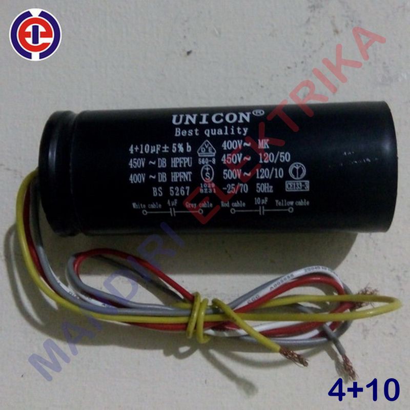 Jual Capasitor Mesin Cuci 4+10, 4+12 Micro Farad / uF / mF / Capacitor ...