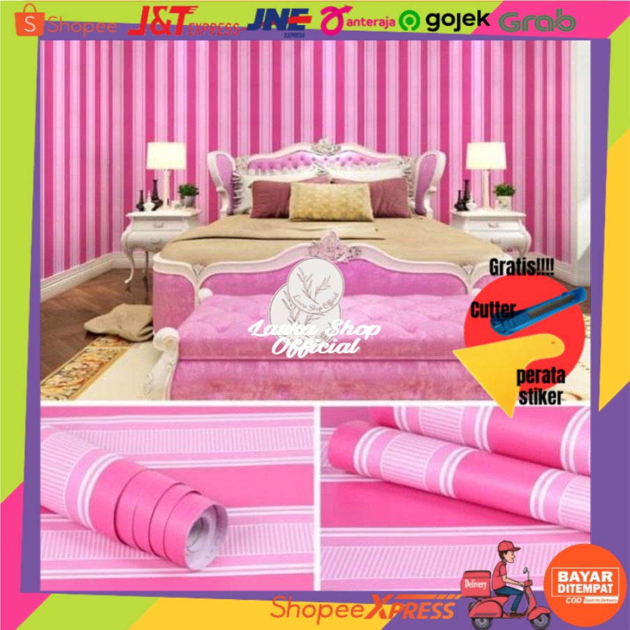 Jual Wallpaper Dinding Motif Salur Garis Pink 10m X 45cm Shopee Indonesia