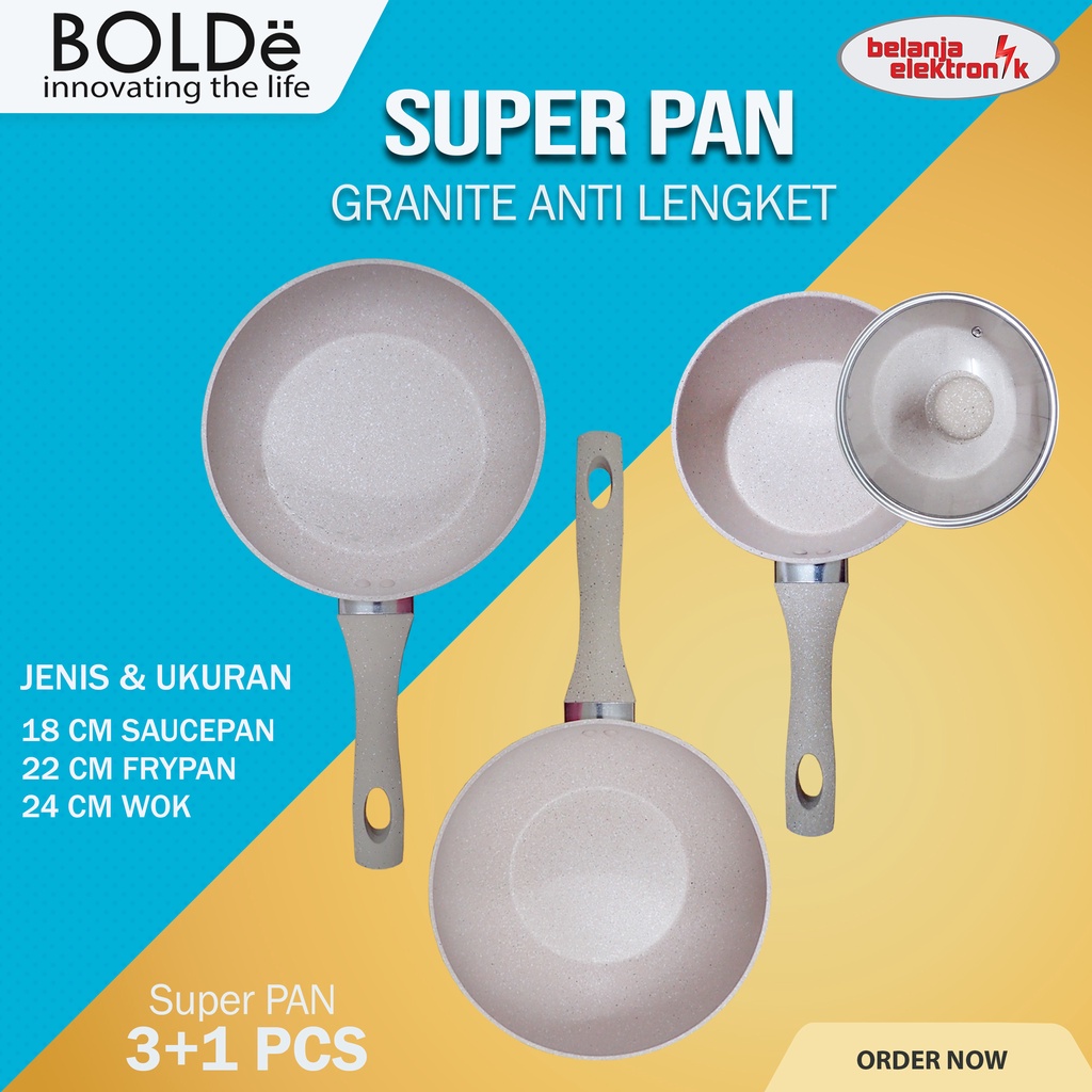 Jual BOLDE SUPER PAN GRANITE 3+1 PCS COOKWARE SET BEIGE PANCI WAJAN SET ...
