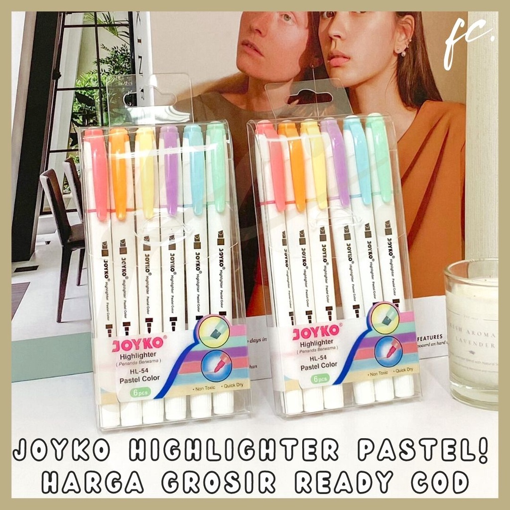 Jual Set 6 pcs 2 in 1 Colored Highlighter Penanda Berwarna / Setabilo / Spidol Marker JOYKO ...