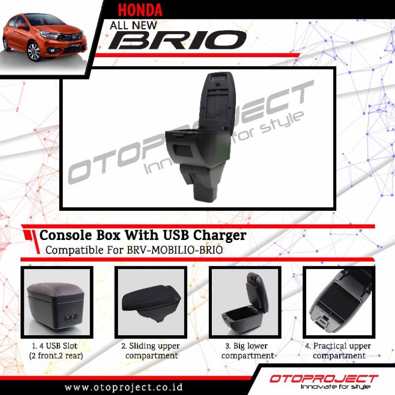 Jual Console Box Honda All New Brio With USB Charger Armrest All New Brio Arm Rest Tangan ...