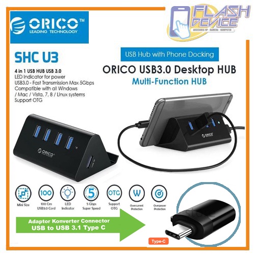 Jual USB HUB ORICO SHC-U3 4 Port USB 3.0 Phone Stand with Converter ...