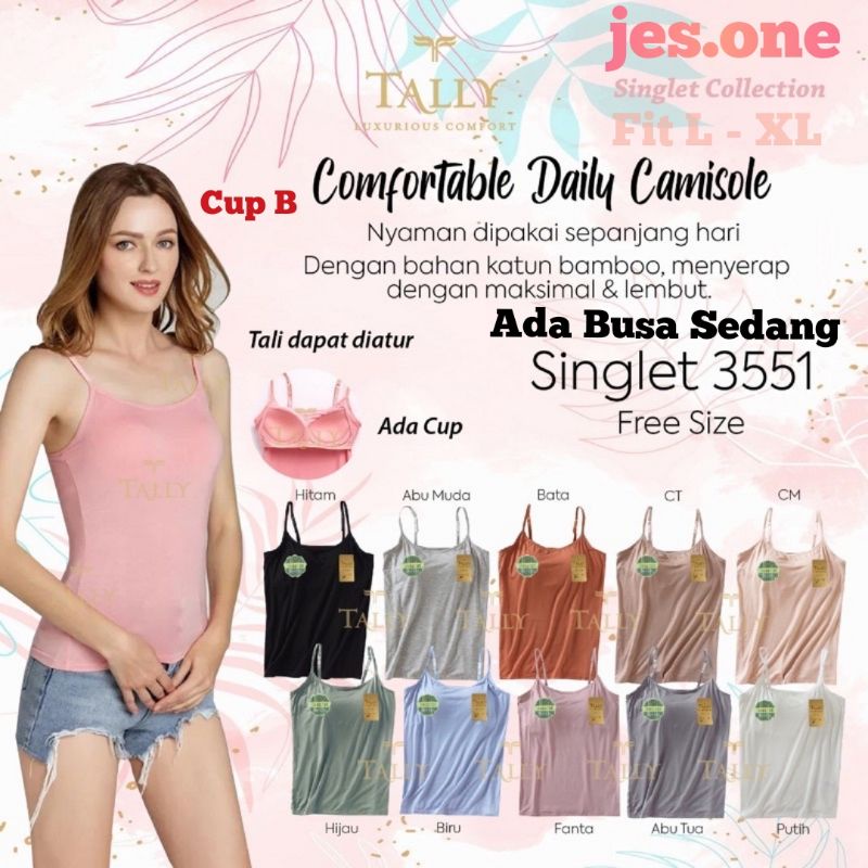 Jual TALLY 3551 Singlet Tank Top Tali Kecil Katun Bamboo Ada Cup Busa ...