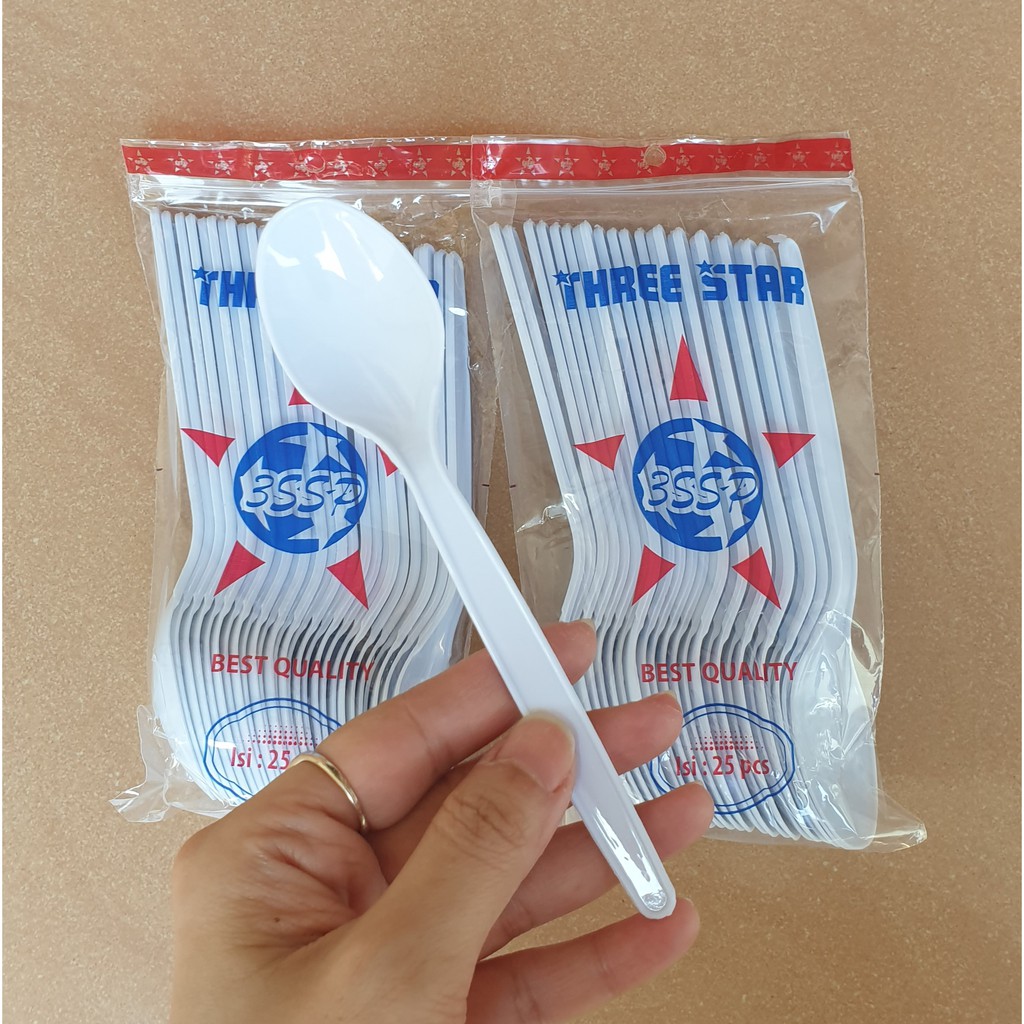 Jual Sendok Makan Plastik Putih Three Star isi 25 pcs / Sendok Putih ...