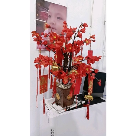 Jual pohon imlek 80 cm mehwa sincia xincia angpao sakura vas bunga cina ...