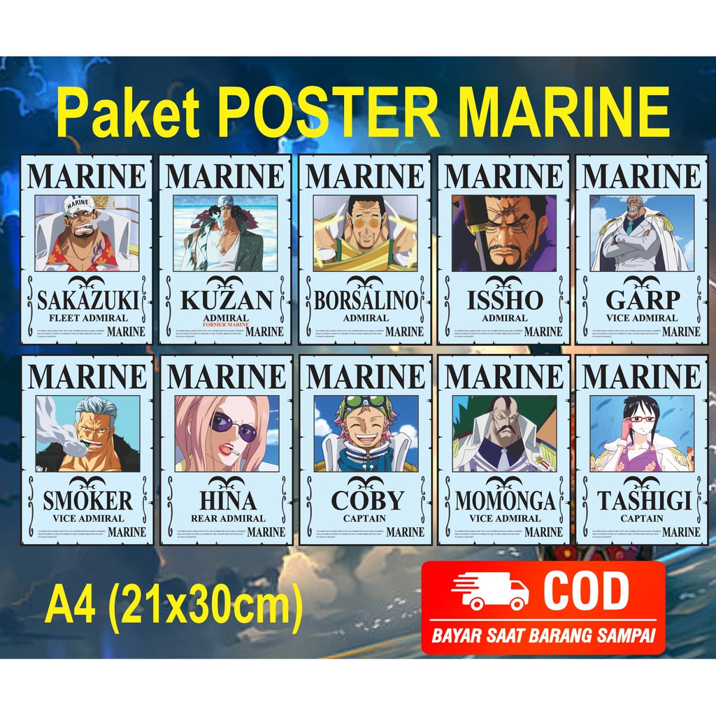 Jual Poster One Piece Hiasan Dinding Anime MARINE 10 Karakter Size A4 ...