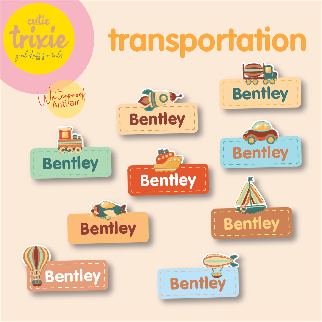 Jual Sticker Label Nama Lucu Waterproof TRANSPORTATION | Shopee Indonesia