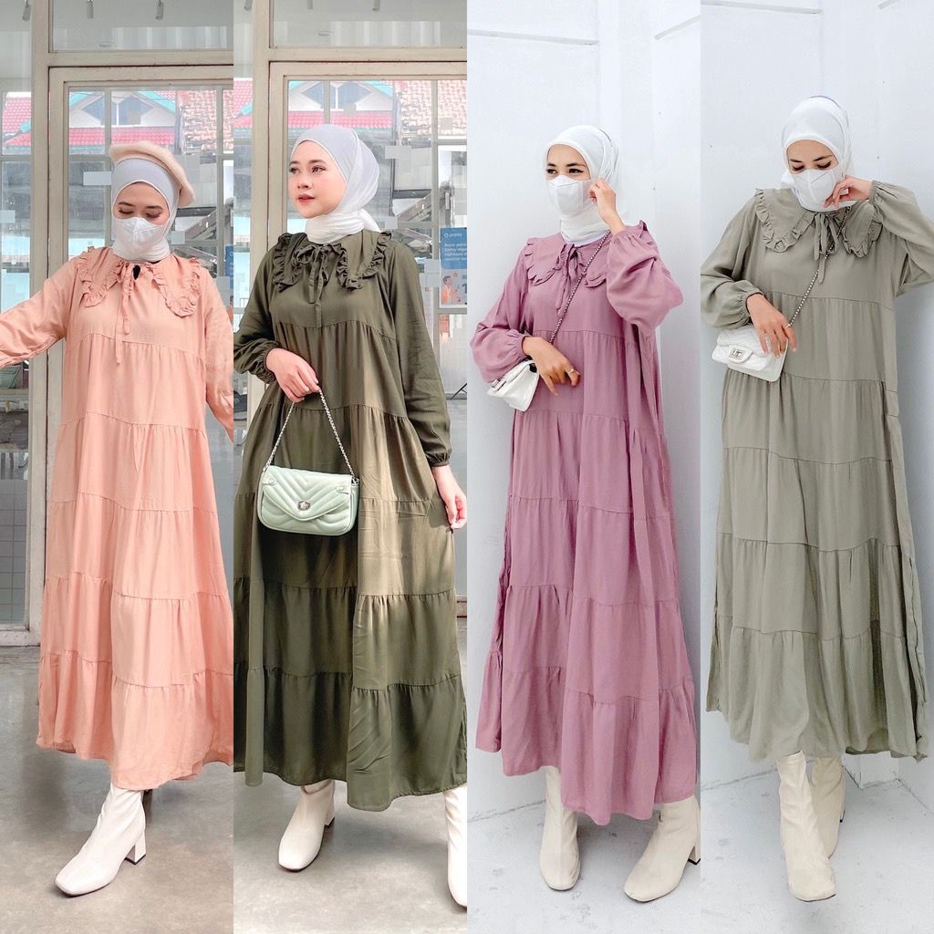 Jual ALILA | Dress Levo Ruffle Midi Dress Korean Dress Fashion Muslim ...