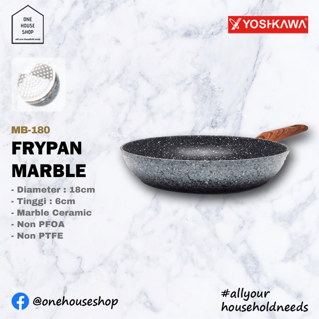 Jual Frypan Frying Pan Saute Pan Teflon Penggorengan Marble Ceramic Anti Lengket 18 cm Minowa ...