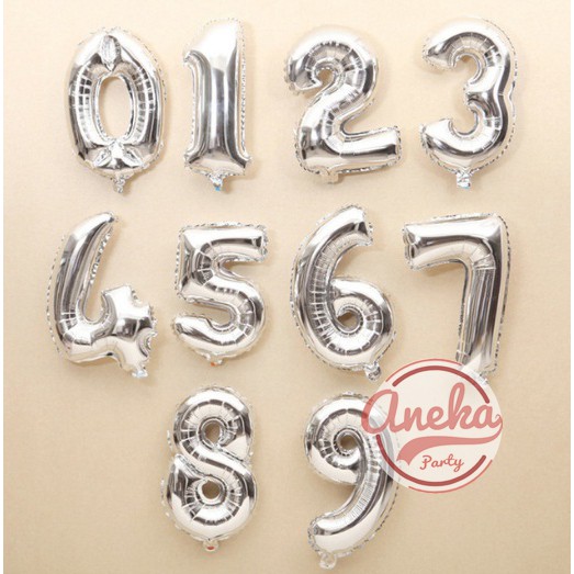 Jual Balon foil angka 0-9 silver / balon huruf dan angka silver / balon ...