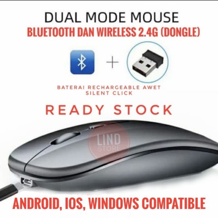 Jual Mouse Bluetooth + Wireless Dual Mode, PC Android Ios, Rechargeable ...