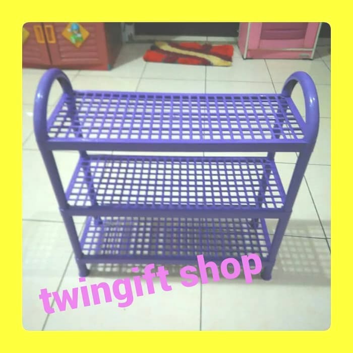 Jual Rak sepatu/sendal plastik susun 3, ungu, pink dan hijau | Shopee ...