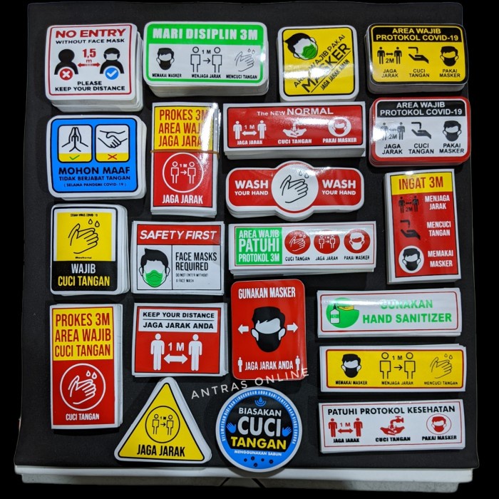 Jual Stiker Warning prokes isi 50pcs - sticker jaga jarak peringatan ...
