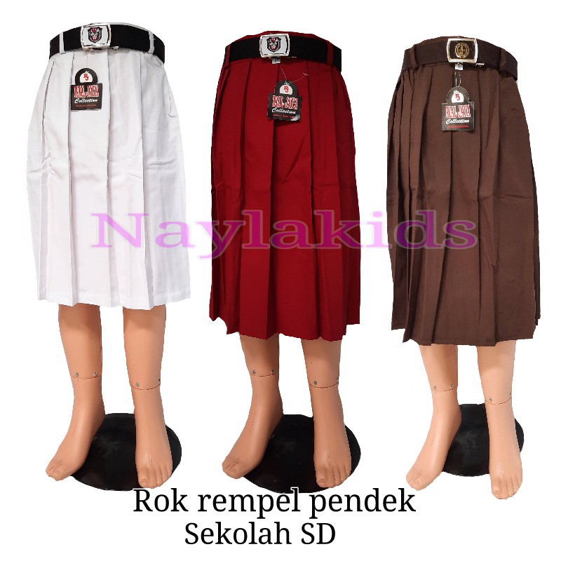 Jual rok rempel pendek sekolah sd warna coklat / putih / merah | Shopee Indonesia