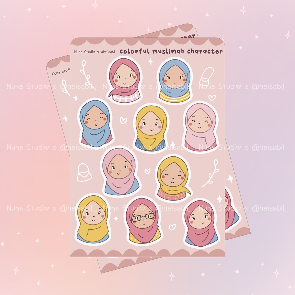 Jual Sticker by Heisabil_ | Emoji Colorful Muslimah | Aesthetic Sticker ...