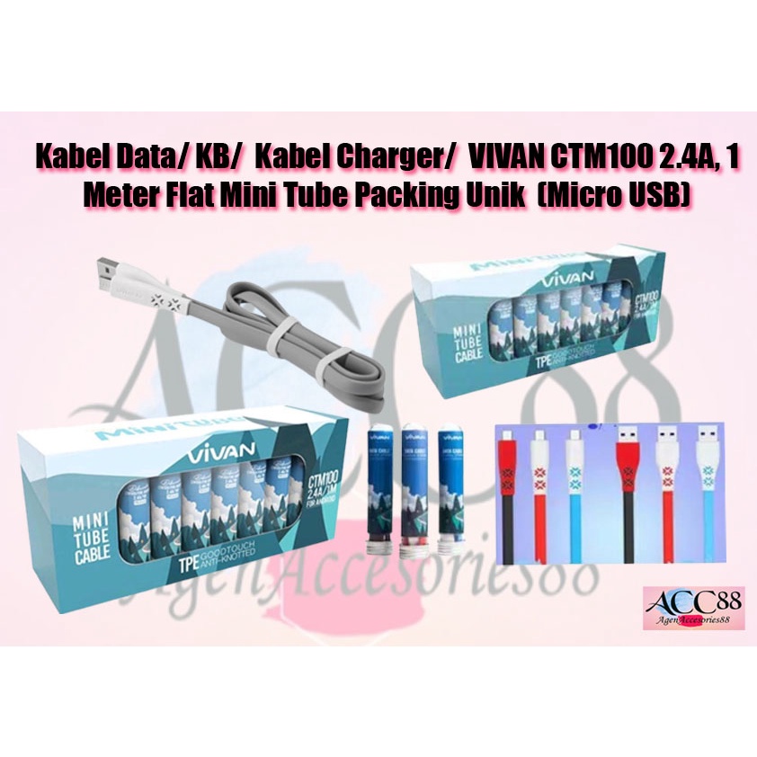 Jual Kabel Data/ KB/ Kabel Charger/ VIVAN CTM100 2.4A, 1 Meter Flat ...