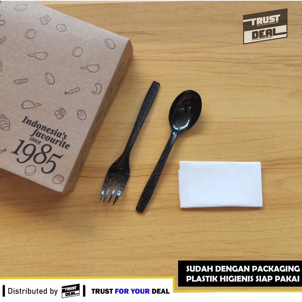 Jual Set Sendok Plastik, Garpu Plastik, Tissue, Tisu PREMIUM HITAM ...