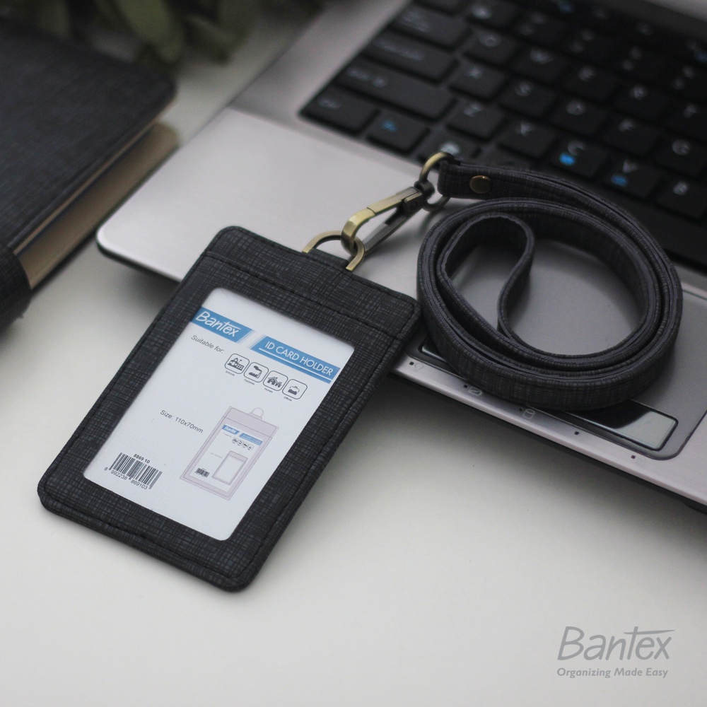 Jual Bantex Leather Name Tag ID Card Holder Kulit Sintetis Lanyard Tali ...