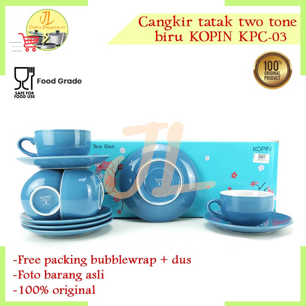 Jual cangkir gelas kopi / cangkir tatak warna biru 6 pasang / tea set ...