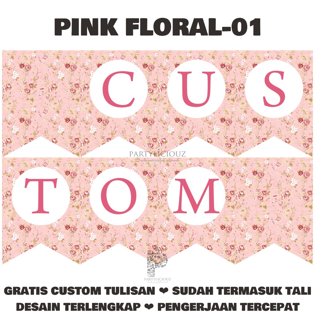 Jual Banner Flag / Bunting Flag Custom Pink Floral Bendera Dekorasi ...