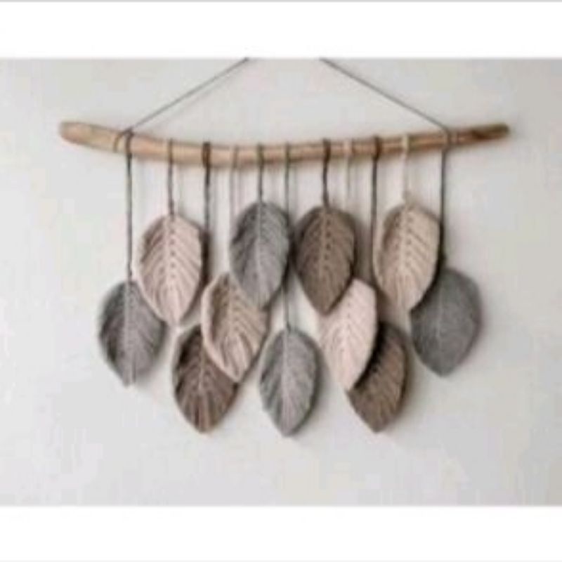 Jual (Ready stok) Hiasan dinding Macrame 60cm 11 daun coklat dekorasi ...
