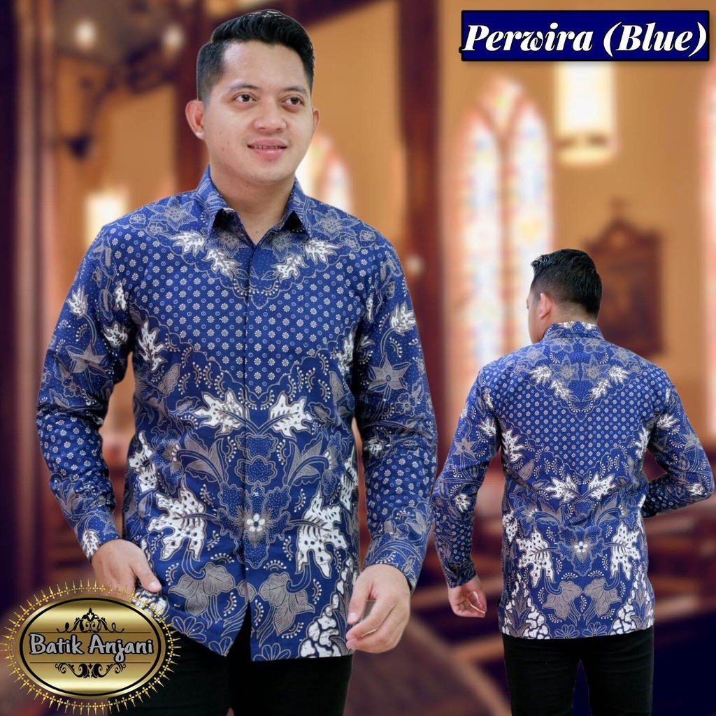Jual Kemeja batik pria lengan panjang warna biru terbaru 2022 / batik ...