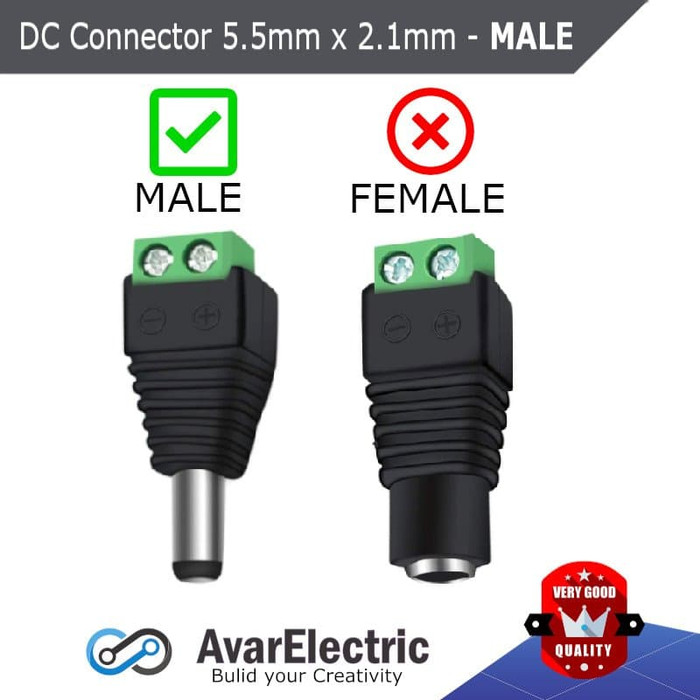 Jual DC Connector MALE 2.1 x 5.5mm Konektor DC CCTV LED Strip | Shopee ...