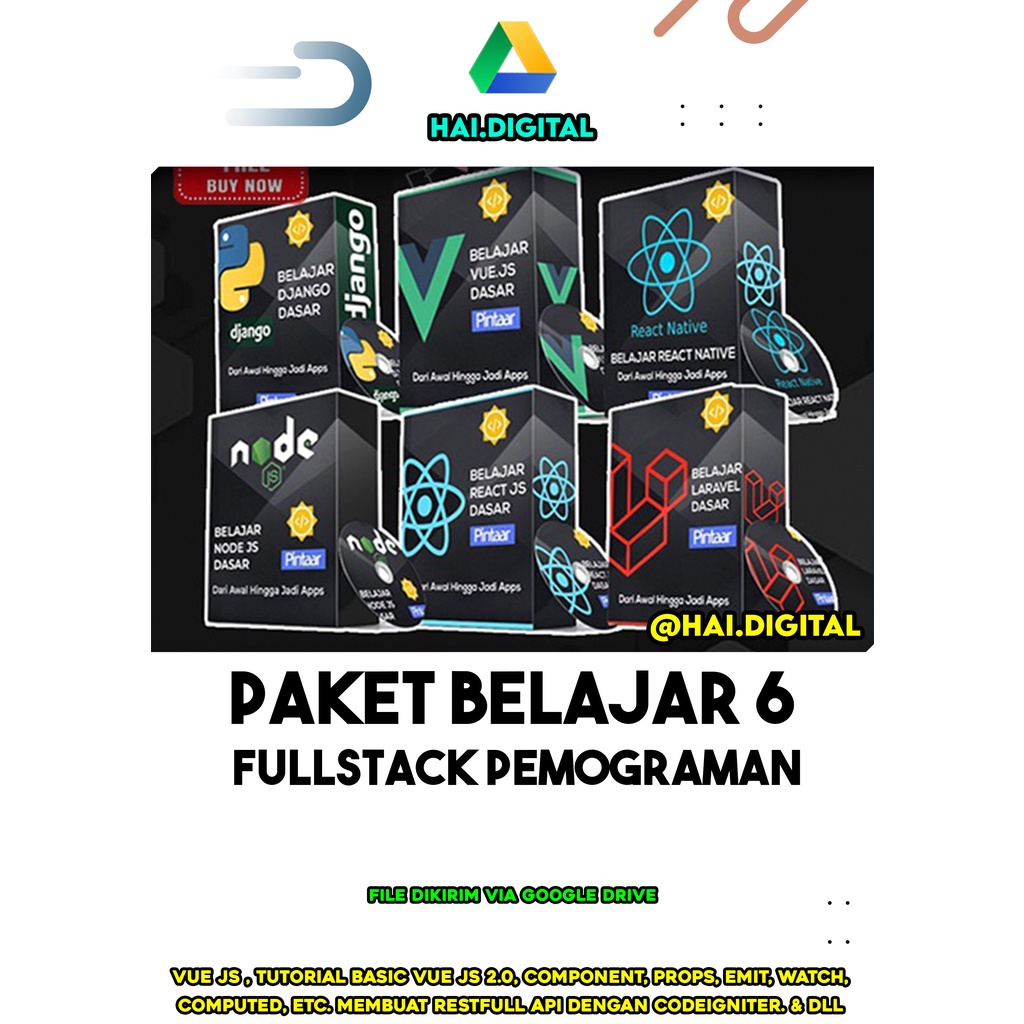 Jual Paket Fullstack Belajar 6 Pemograman Framework React Js Native Vue Js Node Js Django