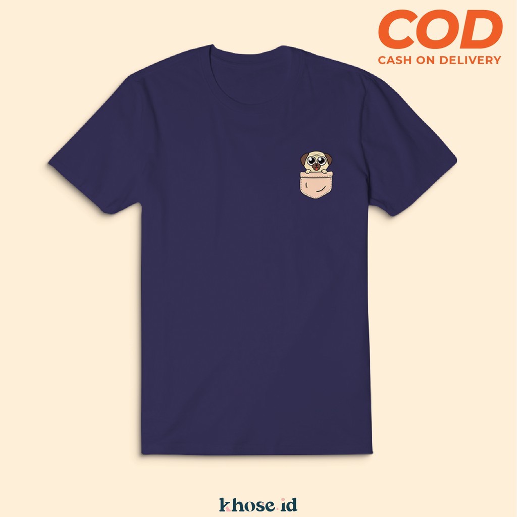Jual KHOSE KAOS UNISEX KARAKTER PUG POCKET KODE P-06 / KAOS CUTE DOG ...